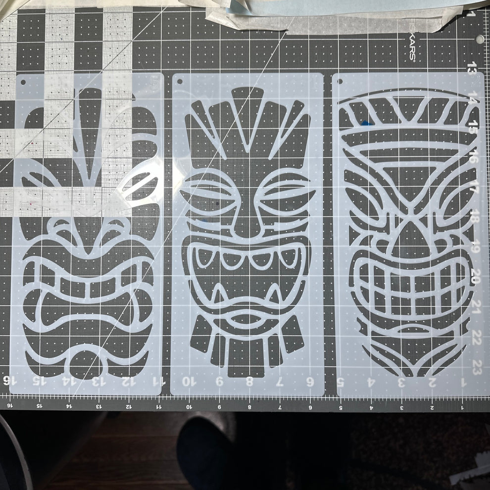 TIKI HEAD Face MAN Hawaiian SET 3pcs AIRBRUSH Custom Paint STENCILS 11 – American Dream Custom Paint
